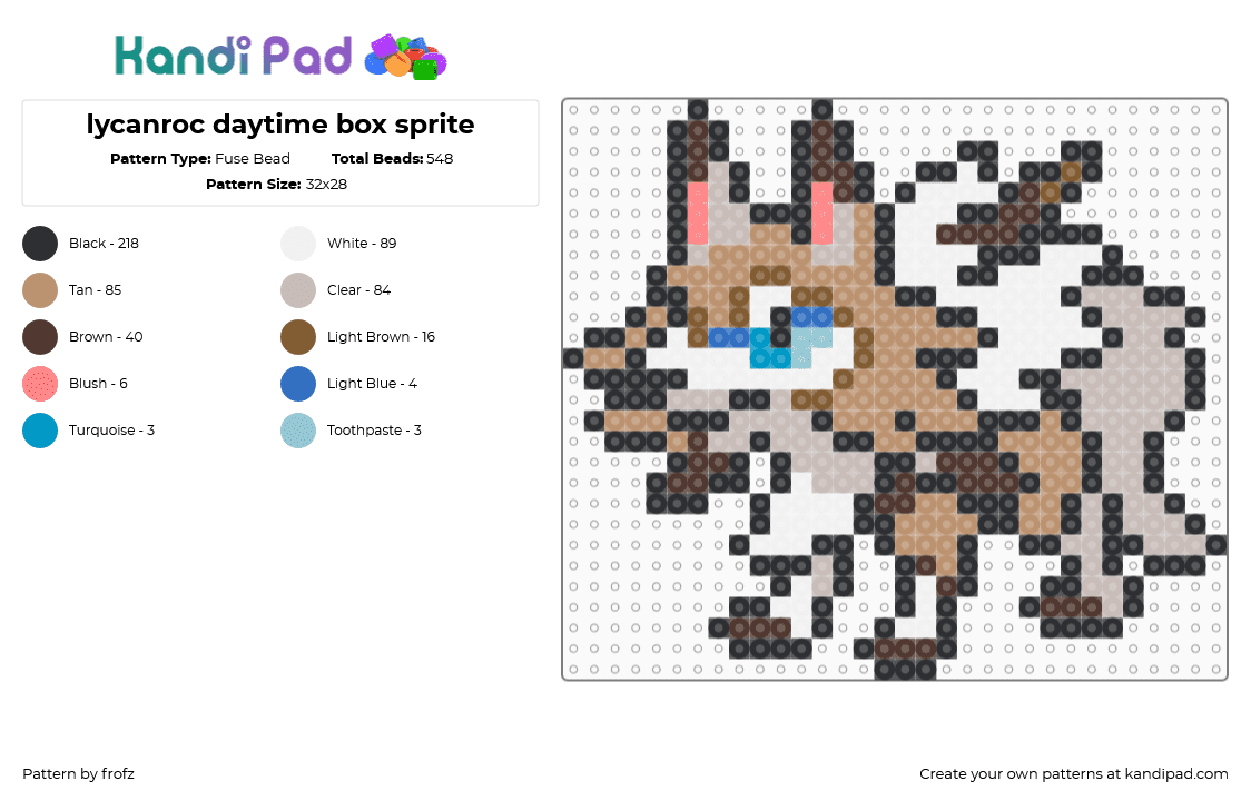 Lycanroc daytime box sprite Fuse Bead Pattern - Kandi Pad | Kandi ...