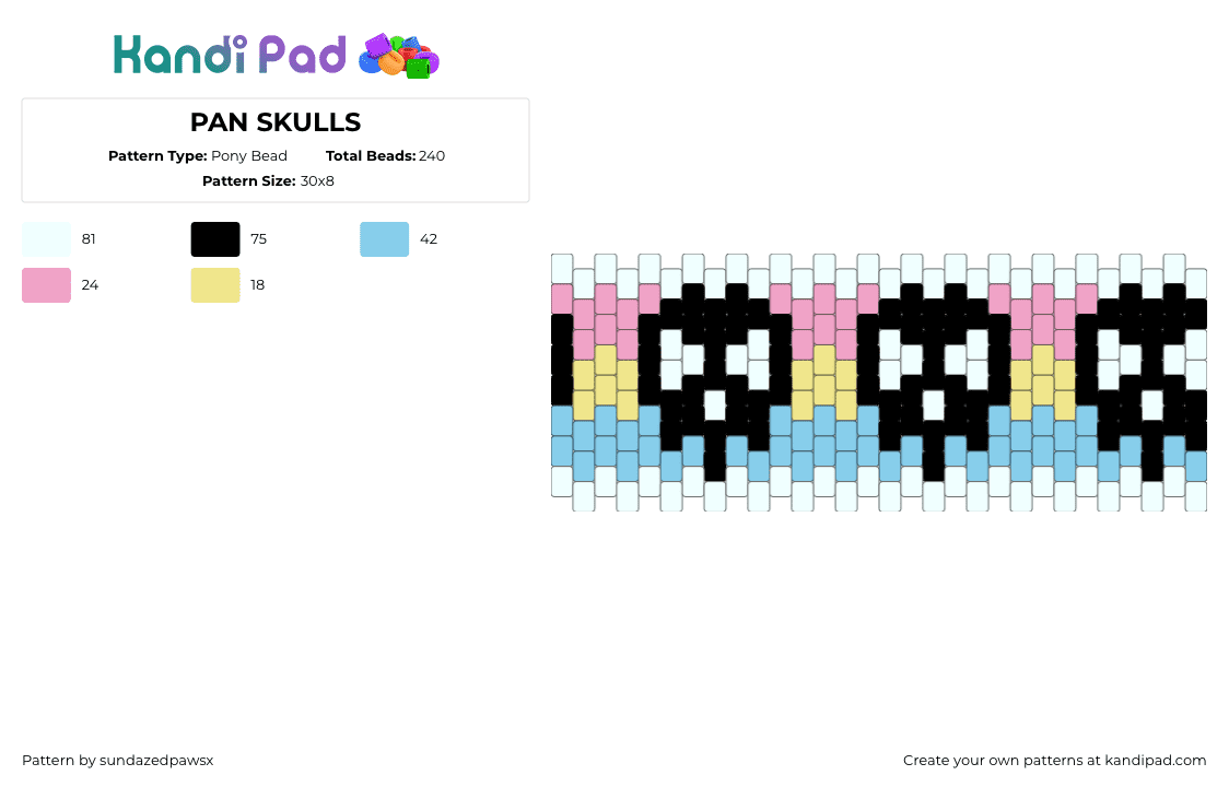 PAN SKULLS Pony Bead Pattern - Kandi Pad | Kandi Patterns, Fuse Bead ...
