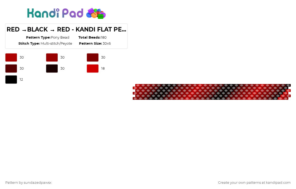 RED →BLACK → RED - KANDI FLAT PEYOTE Pony Bead Pattern - Kandi Pad ...