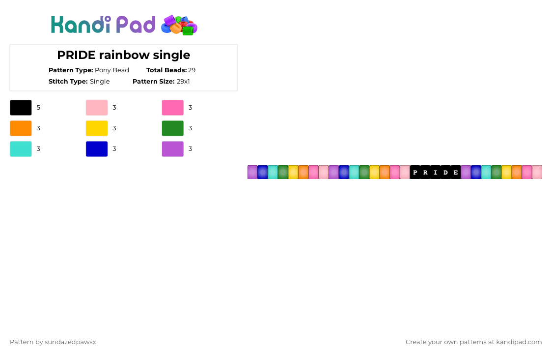 PRIDE rainbow single Pony Bead Pattern - Kandi Pad | Kandi Patterns ...