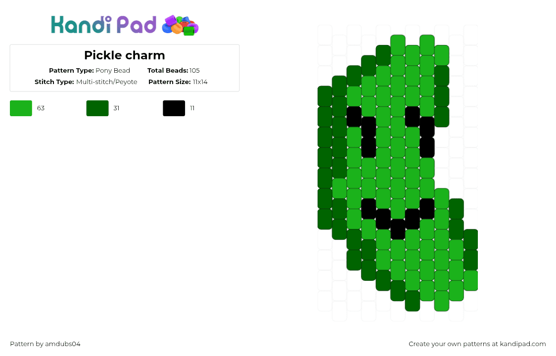 Pickle charm Pony Bead Pattern - Kandi Pad | Kandi Patterns, Fuse Bead ...