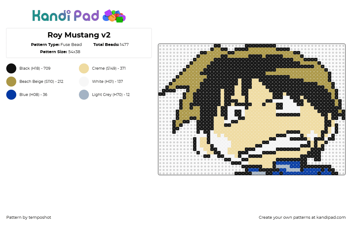 Roy Mustang v2 Fuse Bead Pattern - Kandi Pad | Kandi Patterns, Fuse ...