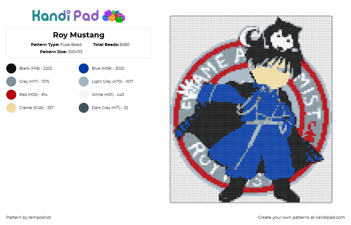 Roy Mustang Fuse Bead Pattern - Kandi Pad | Kandi Patterns, Fuse Bead ...