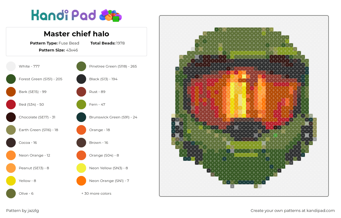 Master chief halo Fuse Bead Pattern - Kandi Pad | Kandi Patterns, Fuse ...