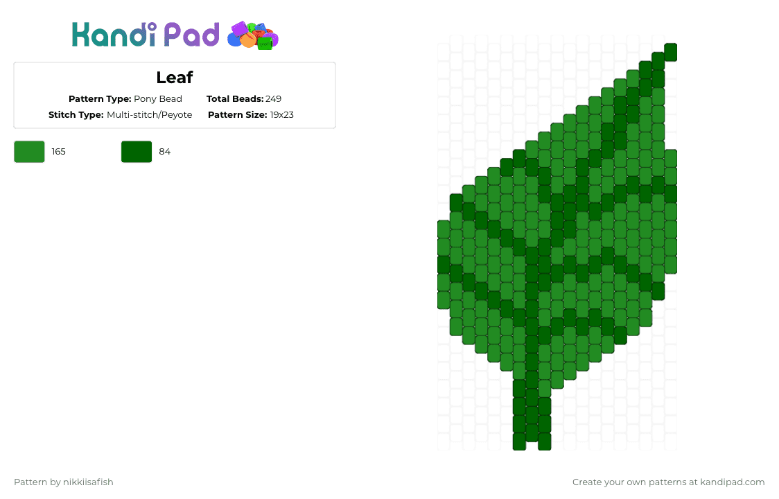 Leaf Pony Bead Pattern - Kandi Pad | Kandi Patterns, Fuse Bead Patterns ...