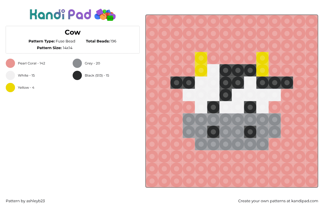 Cow Fuse Bead Pattern - Kandi Pad | Kandi Patterns, Fuse Bead Patterns ...