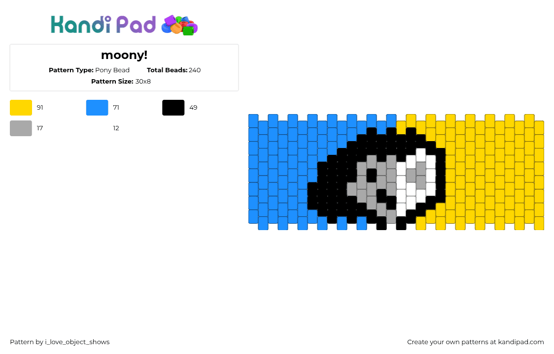 Moony! Pony Bead Pattern - Kandi Pad | Kandi Patterns, Fuse Bead ...