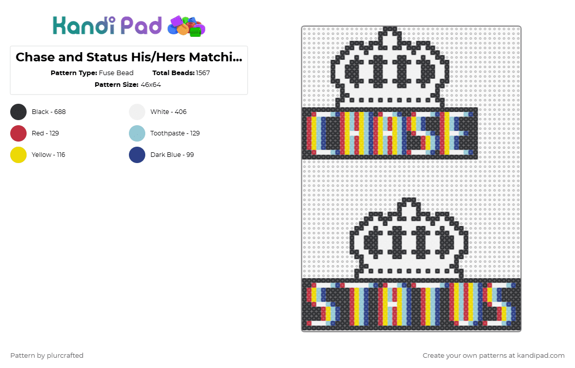 Chase and Status His/Hers Matching Perler Fuse Bead Pattern - Kandi Pad ...