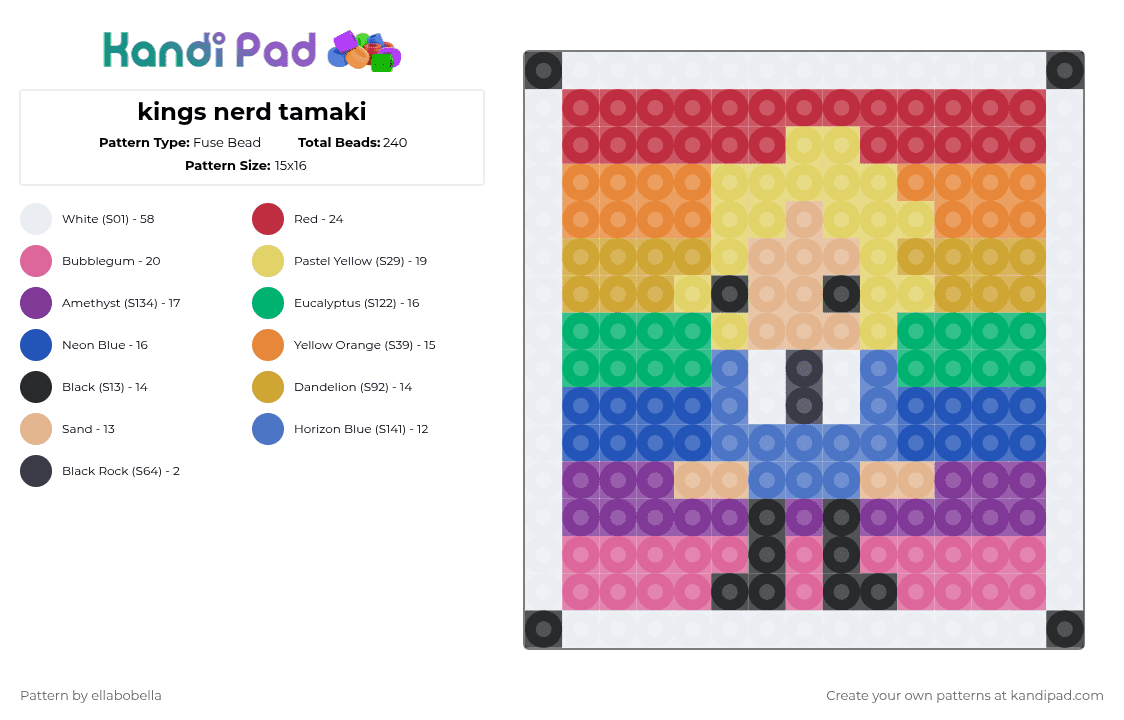 Kings nerd tamaki Fuse Bead Pattern - Kandi Pad | Kandi Patterns, Fuse ...