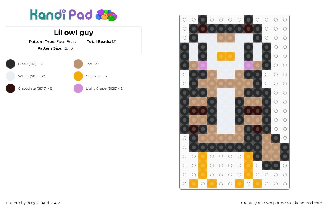 Lil owl guy Fuse Bead Pattern - Kandi Pad | Kandi Patterns, Fuse Bead ...