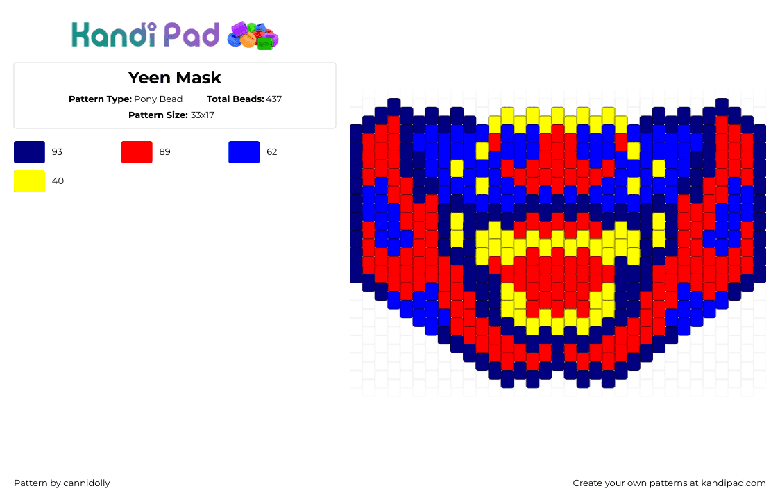 Yeen Mask Pony Bead Pattern - Kandi Pad | Kandi Patterns, Fuse Bead ...