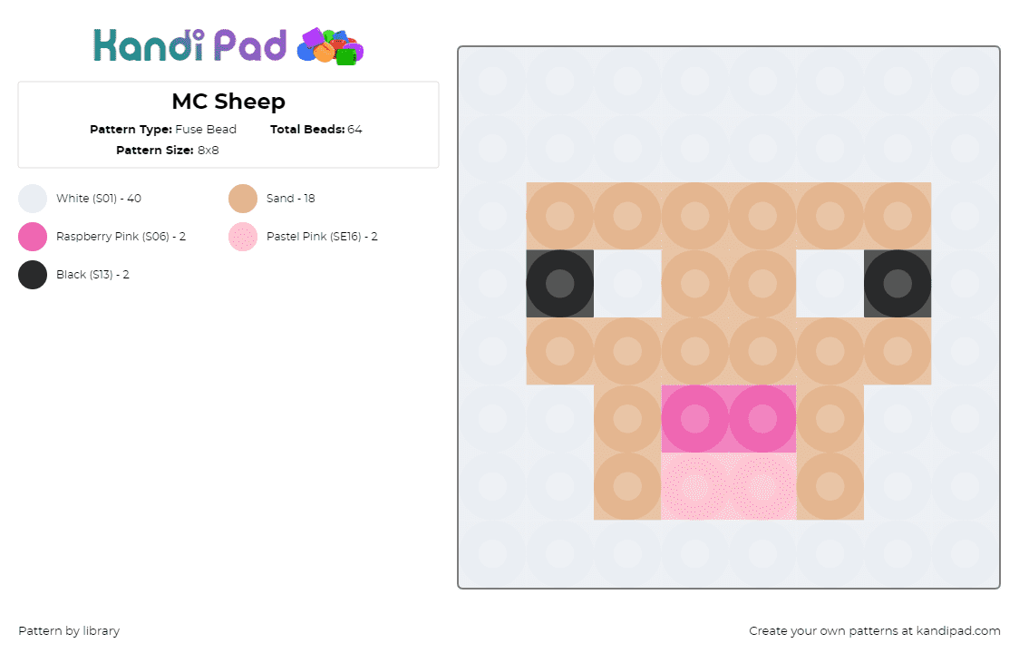 MC Sheep Fuse Bead Pattern - Kandi Pad | Kandi Patterns, Fuse Bead ...