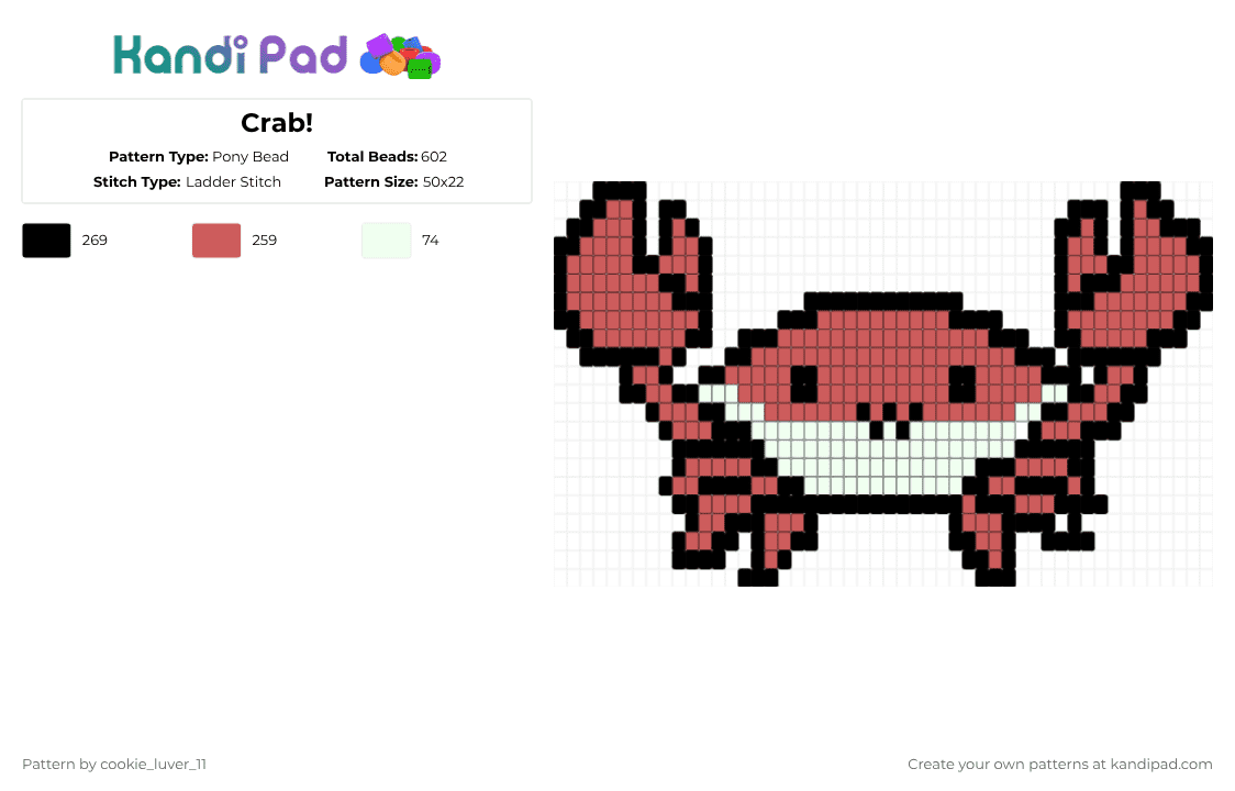 Crab! Pony Bead Pattern - Kandi Pad | Kandi Patterns, Fuse Bead ...