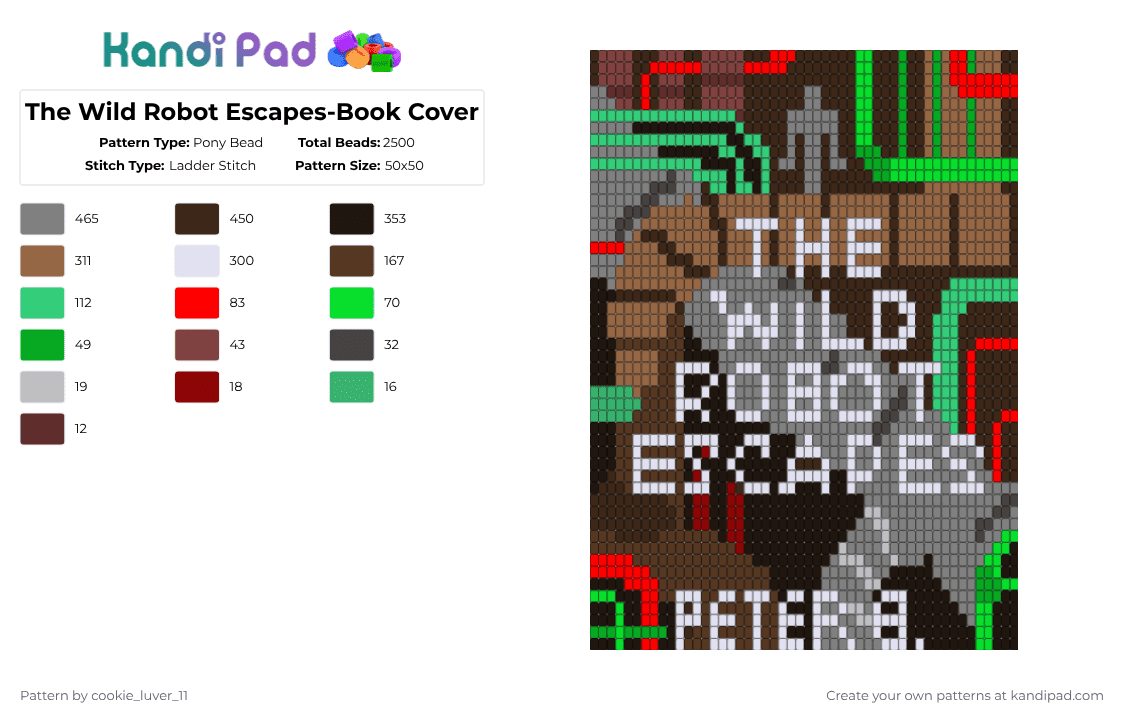 The Wild Robot Escapes-Book Cover Pony Bead Pattern - Kandi Pad | Kandi ...