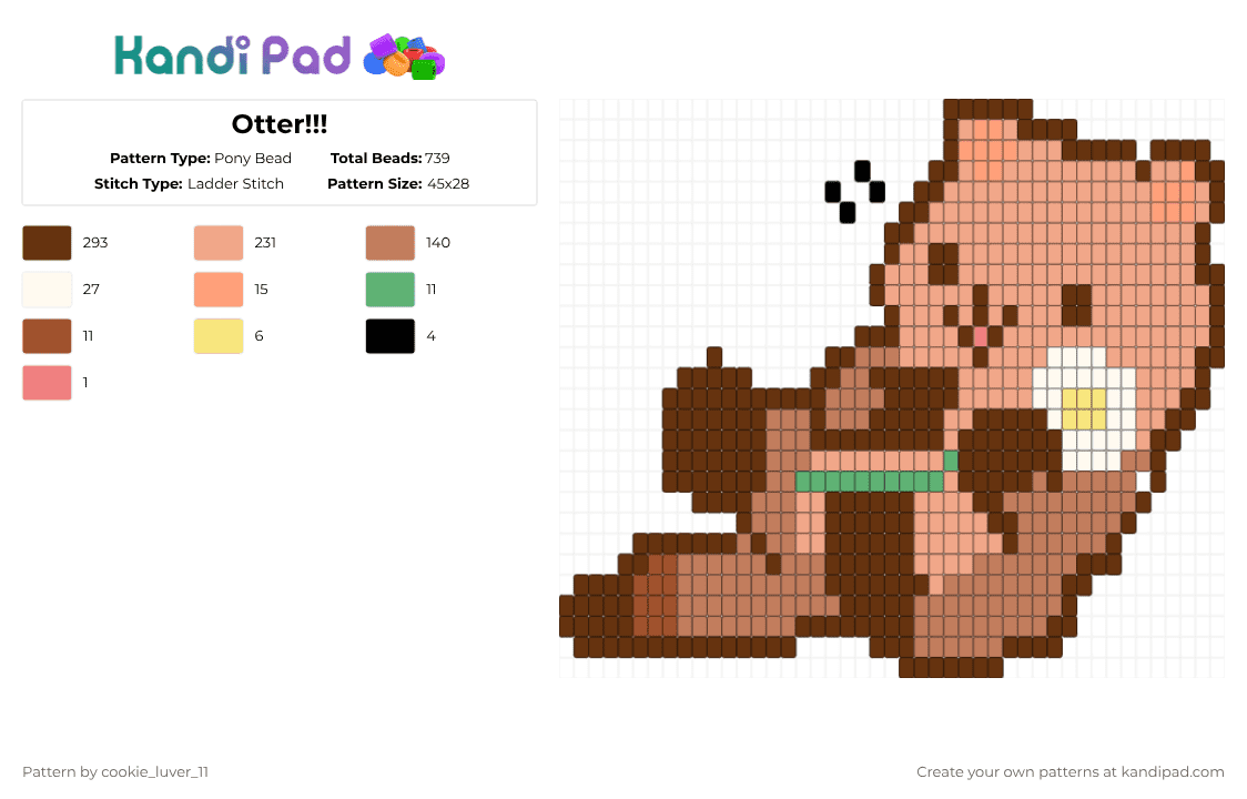 Otter!!! Pony Bead Pattern - Kandi Pad | Kandi Patterns, Fuse Bead ...
