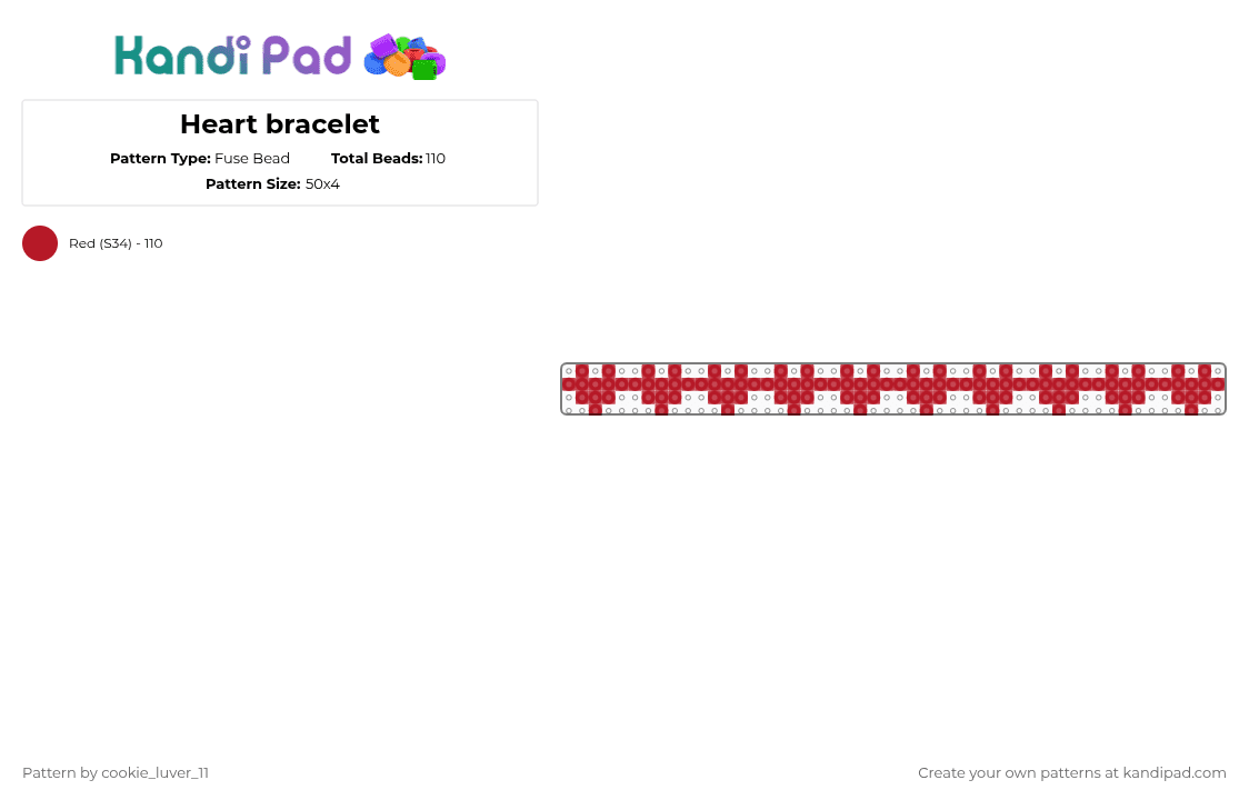 Heart bracelet Fuse Bead Pattern - Kandi Pad | Kandi Patterns, Fuse ...