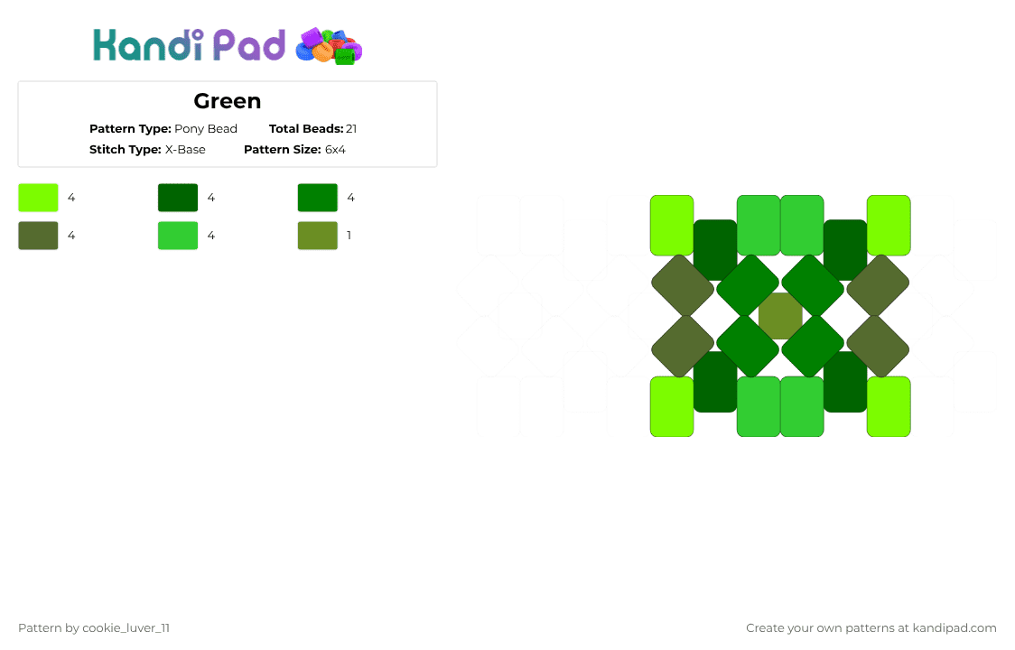 Green Pony Bead Pattern - Kandi Pad | Kandi Patterns, Fuse Bead ...