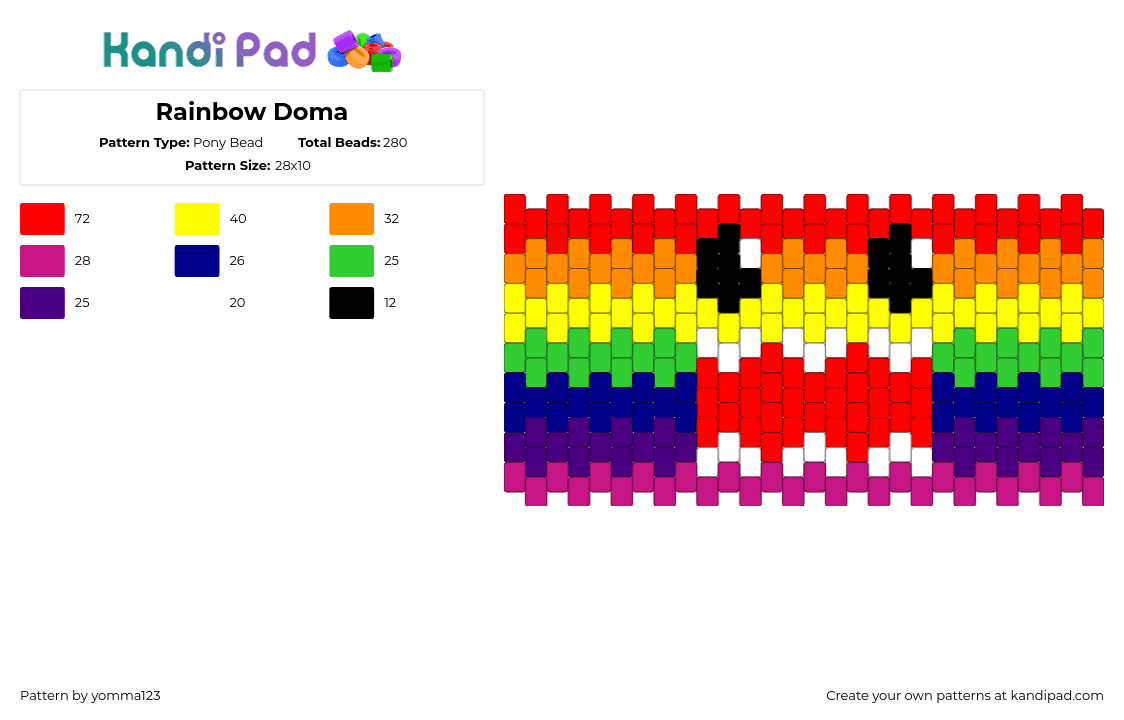 Rainbow Doma Pony Bead Pattern - Kandi Pad | Kandi Patterns, Fuse Bead ...