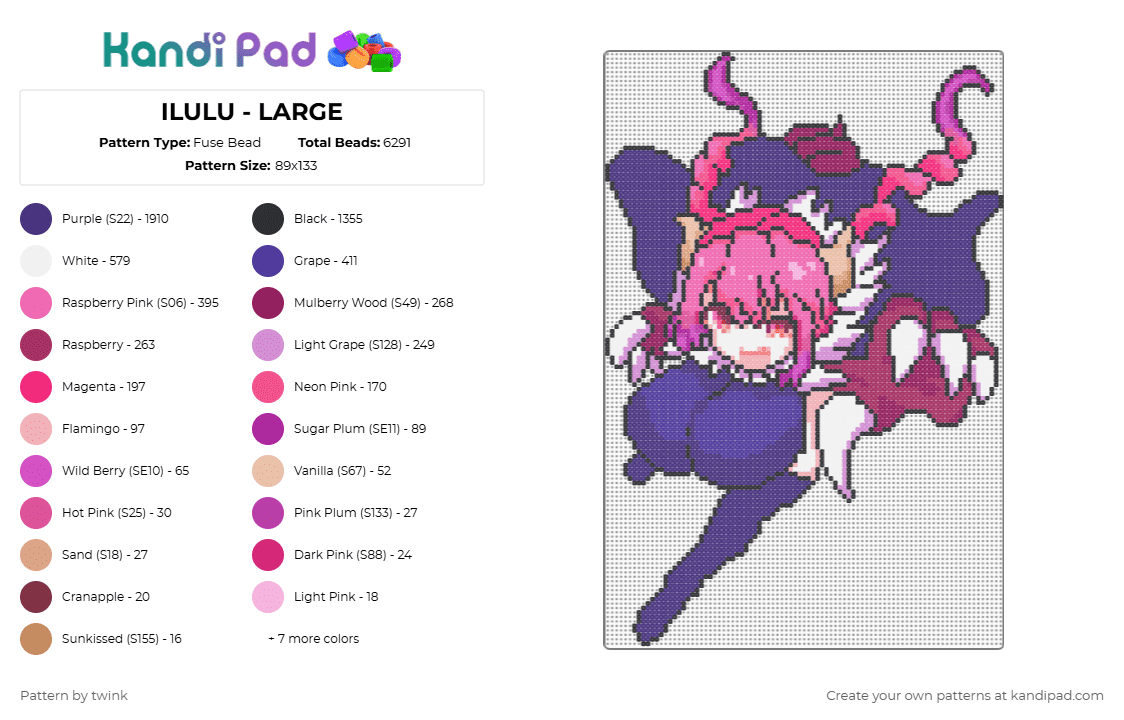 ILULU - LARGE Fuse Bead Pattern - Kandi Pad | Kandi Patterns, Fuse Bead ...