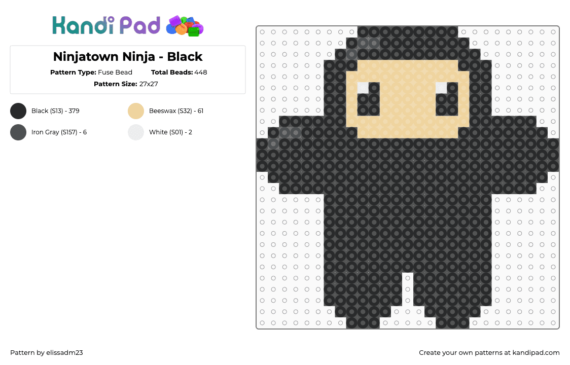 Ninjatown Ninja - Wee Ninja Black Fuse Bead Pattern - Kandi Pad | Kandi ...