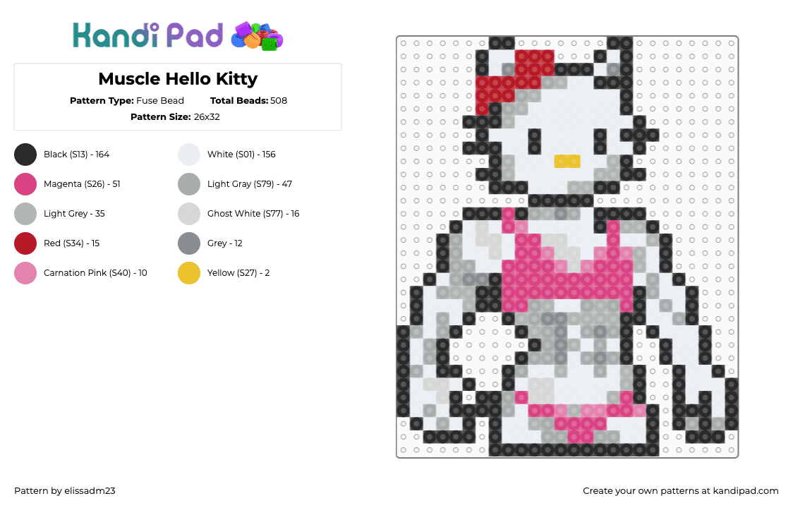 Muscle Hello Kitty Fuse Bead Pattern - Kandi Pad | Kandi Patterns, Fuse ...