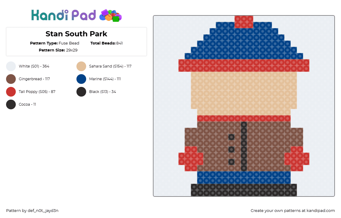 Stan South Park Fuse Bead Pattern - Kandi Pad | Kandi Patterns, Fuse ...