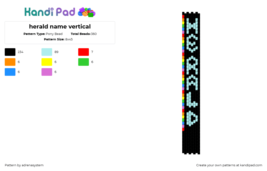 Herald name vertical Pony Bead Pattern - Kandi Pad | Kandi Patterns ...