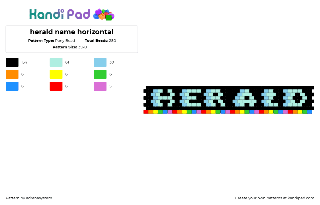 Herald name horizontal Pony Bead Pattern - Kandi Pad | Kandi Patterns ...