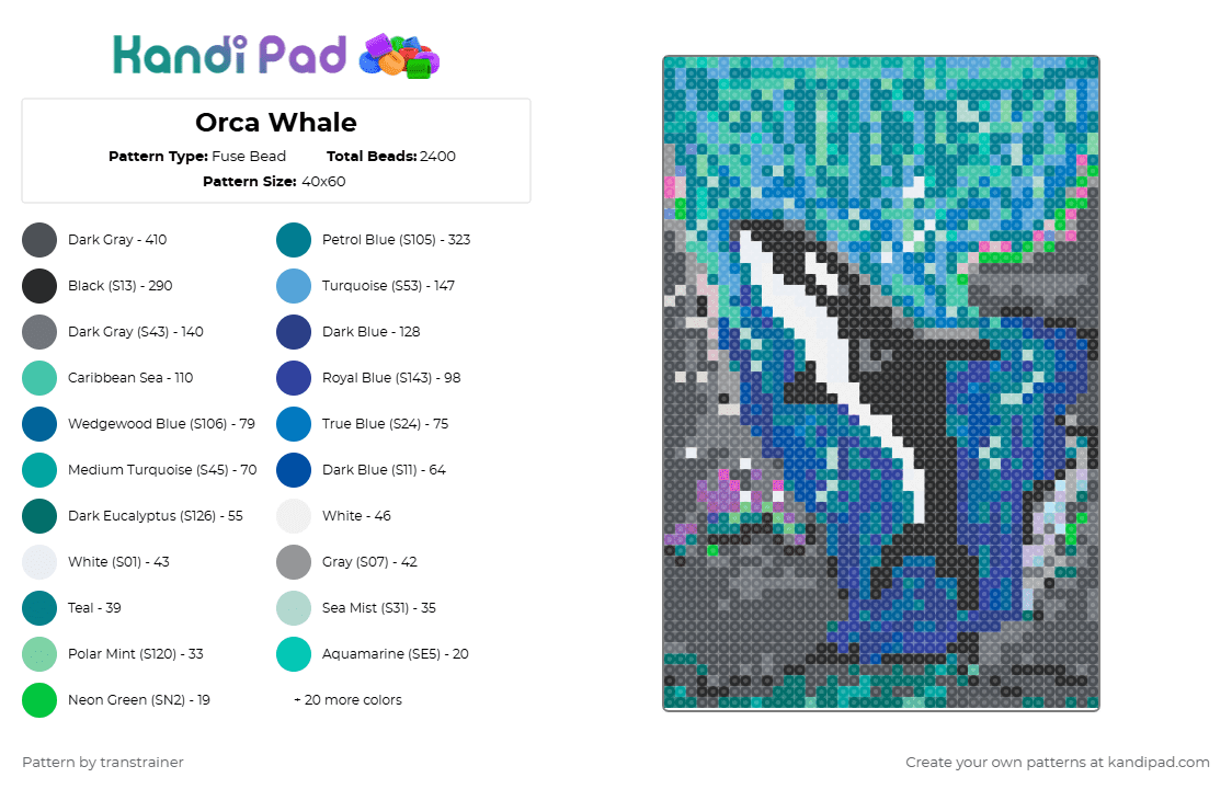 Orca Whale Fuse Bead Pattern - Kandi Pad | Kandi Patterns, Fuse Bead ...