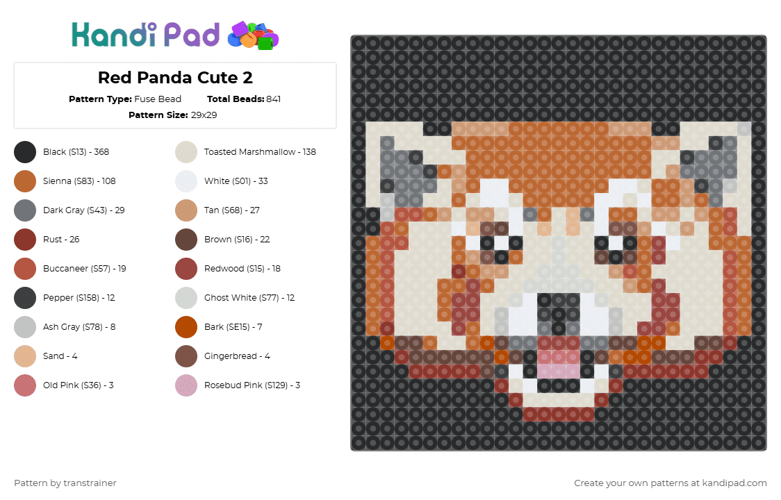 Red Panda Cute Fuse Bead Pattern - Kandi Pad | Kandi Patterns, Fuse ...