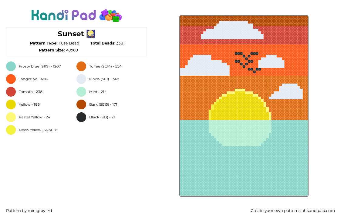 Sunset 🎑 Fuse Bead Pattern - Kandi Pad | Kandi Patterns, Fuse Bead ...