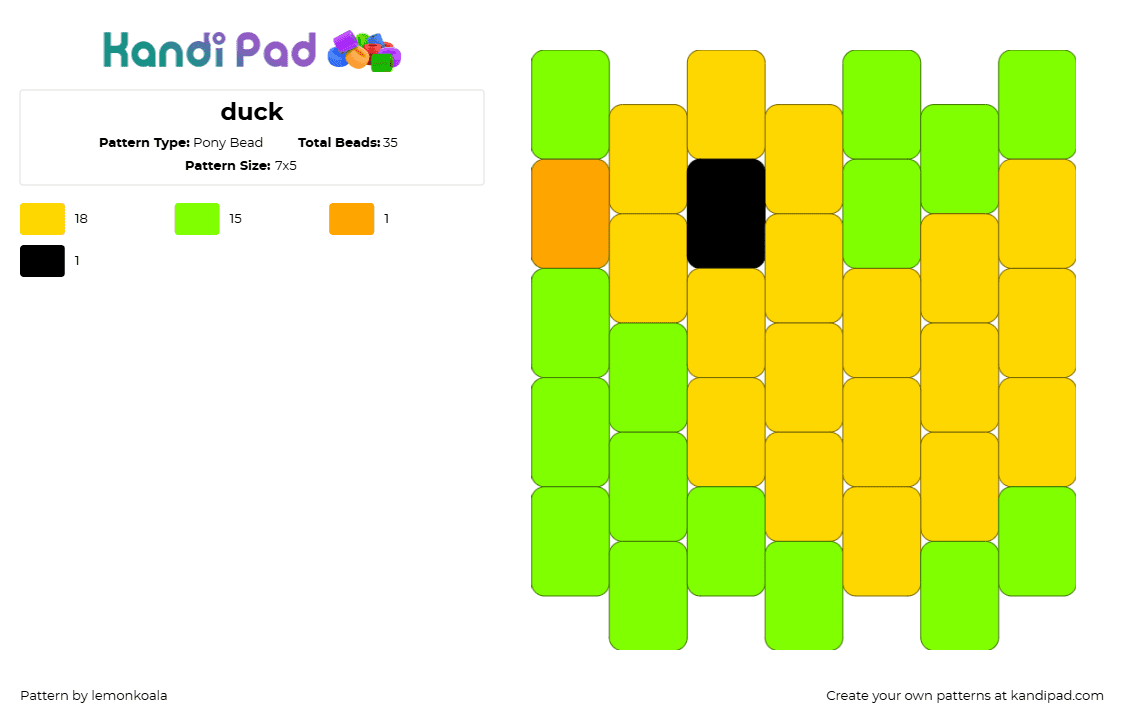 Duck Pony Bead Pattern - Kandi Pad | Kandi Patterns, Fuse Bead Patterns ...
