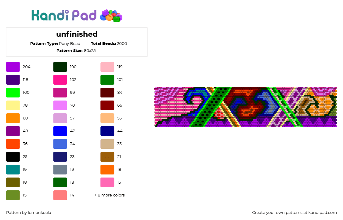 Unfinished Pony Bead Pattern - Kandi Pad | Kandi Patterns, Fuse Bead ...