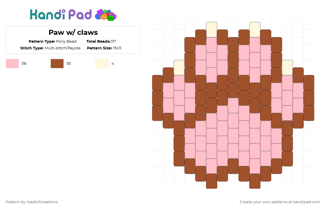 Paw w/ claws Pony Bead Pattern - Kandi Pad | Kandi Patterns, Fuse Bead ...