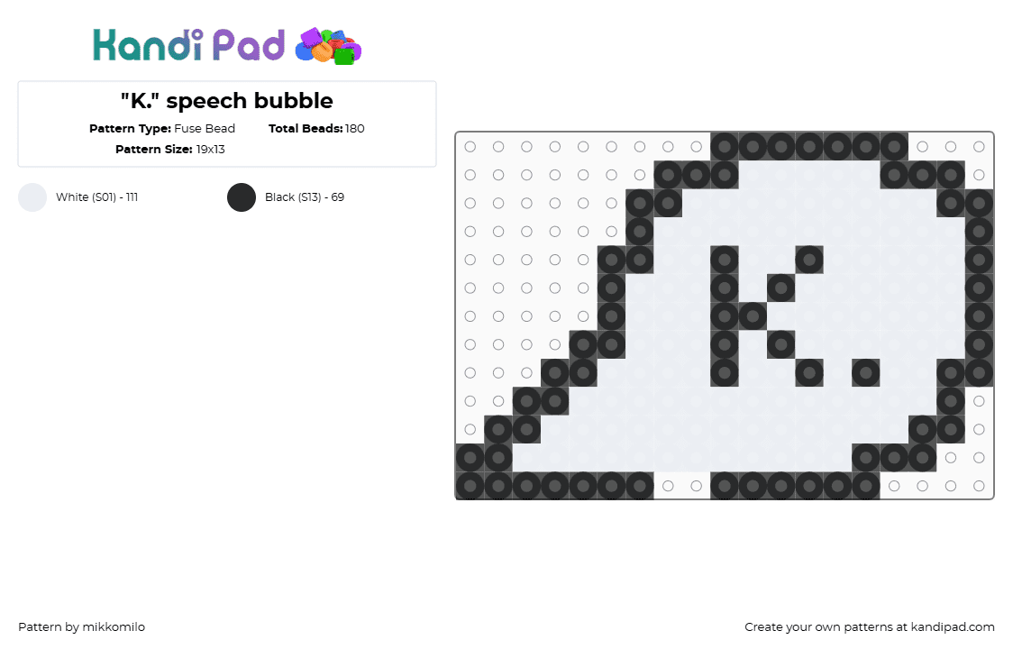 "K." speech bubble Fuse Bead Pattern - Kandi Pad | Kandi Patterns, Fuse ...