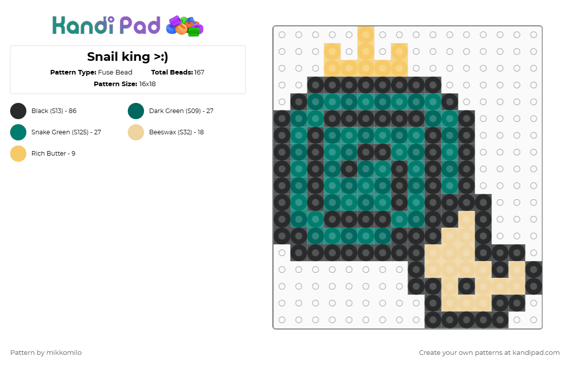 Snail king >:) Fuse Bead Pattern - Kandi Pad | Kandi Patterns, Fuse ...