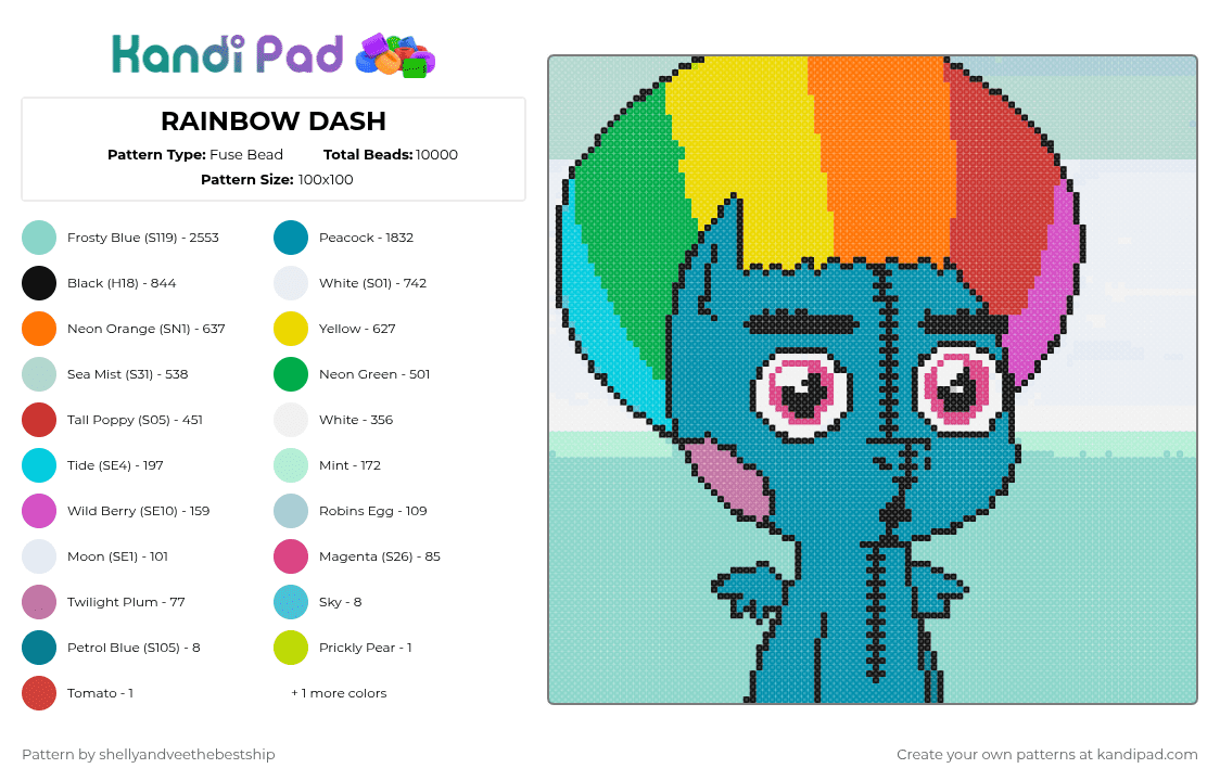 RAINBOW DASH Fuse Bead Pattern - Kandi Pad | Kandi Patterns, Fuse Bead ...
