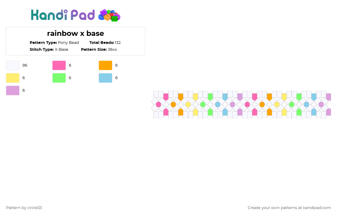 Rainbow x base Pony Bead Pattern - Kandi Pad | Kandi Patterns, Fuse ...