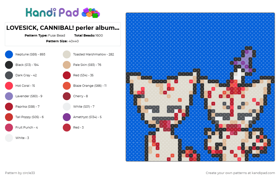 LOVESICK, CANNIBAL! perler album cover :D Fuse Bead Pattern - Kandi Pad ...