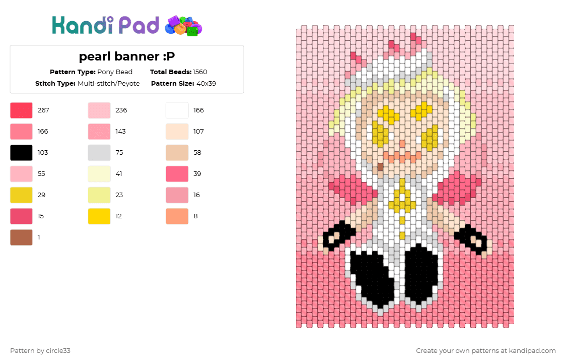Pearl banner :P Pony Bead Pattern - Kandi Pad | Kandi Patterns, Fuse ...