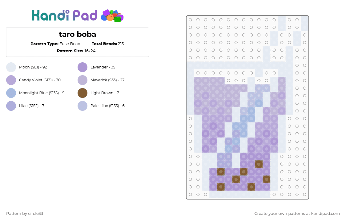 Taro boba Fuse Bead Pattern - Kandi Pad | Kandi Patterns, Fuse Bead ...