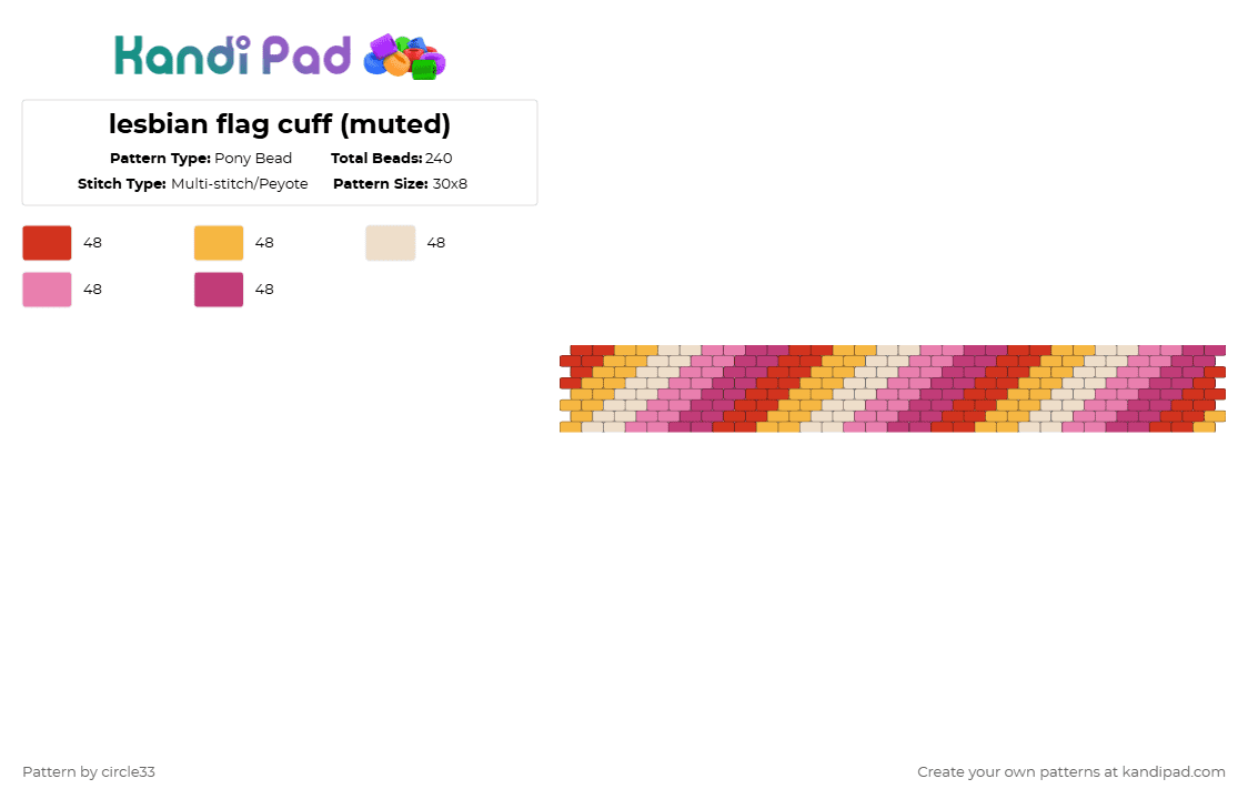 Lesbian flag cuff (non eye strain) Pony Bead Pattern - Kandi Pad ...