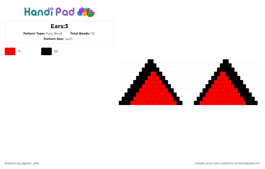 Ears:3 Pony Bead Pattern - Kandi Pad | Kandi Patterns, Fuse Bead ...