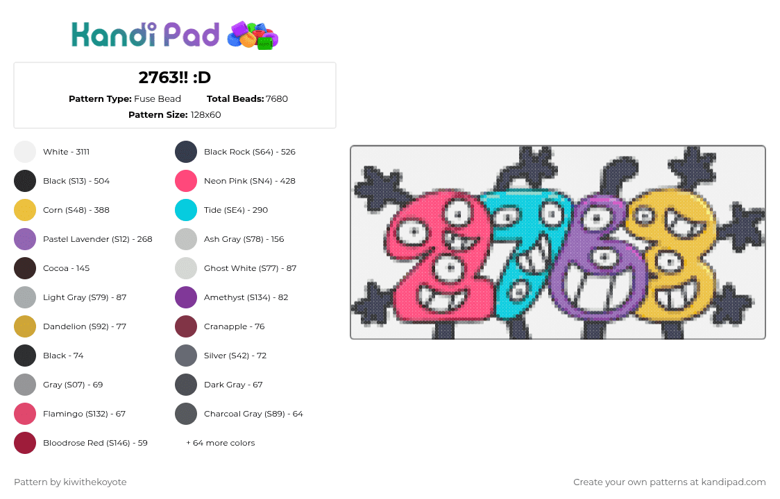 2763!! :D Fuse Bead Pattern - Kandi Pad | Kandi Patterns, Fuse Bead ...