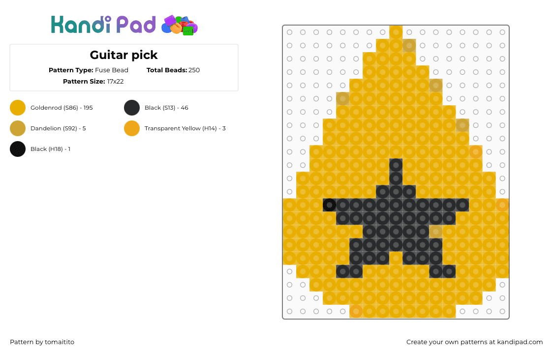 Guitar pick Fuse Bead Pattern - Kandi Pad | Kandi Patterns, Fuse Bead ...