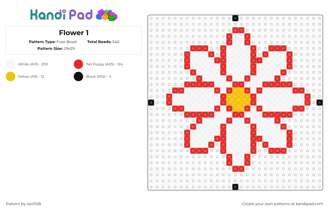 Flower 1 Fuse Bead Pattern - Kandi Pad | Kandi Patterns, Fuse Bead ...