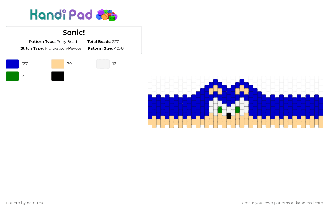 Sonic! Pony Bead Pattern - Kandi Pad | Kandi Patterns, Fuse Bead ...