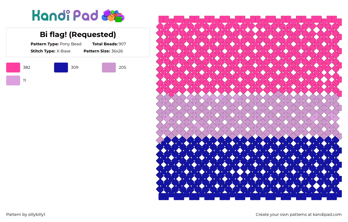 Bi flag! (Requested) Pony Bead Pattern - Kandi Pad | Kandi Patterns ...