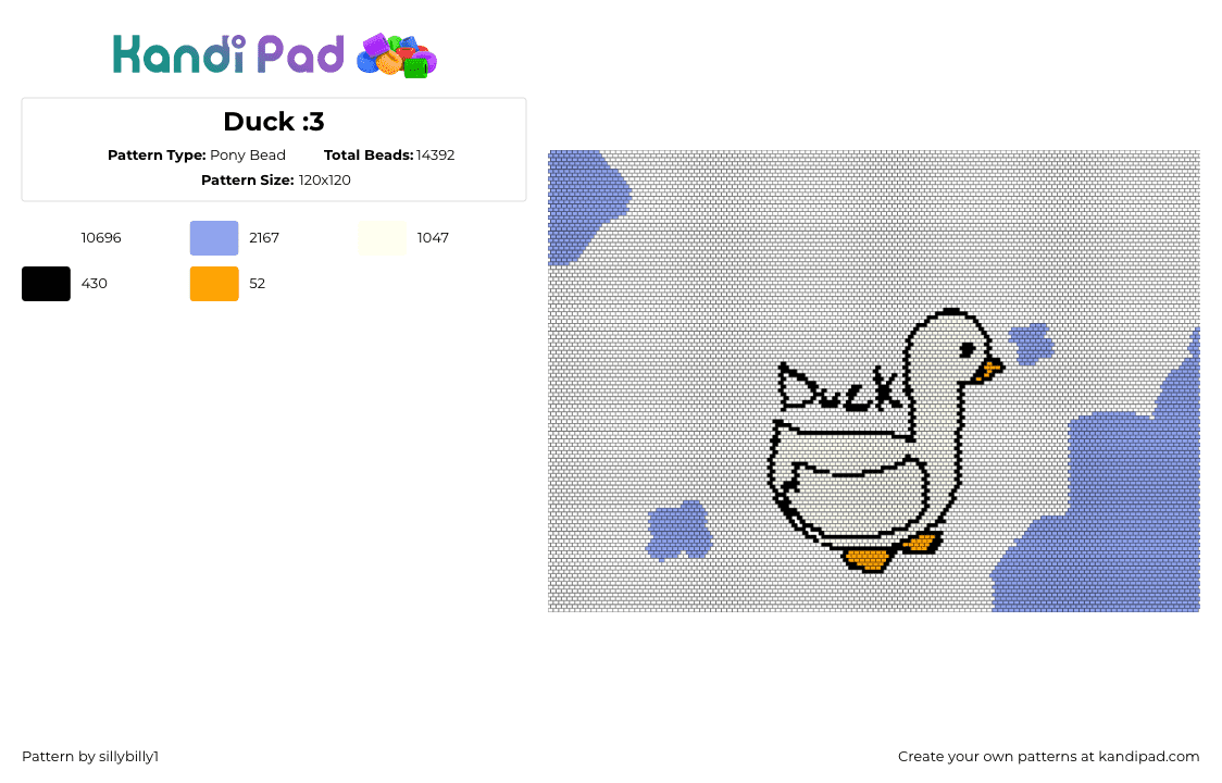 Duck :3 Pony Bead Pattern - Kandi Pad | Kandi Patterns, Fuse Bead ...
