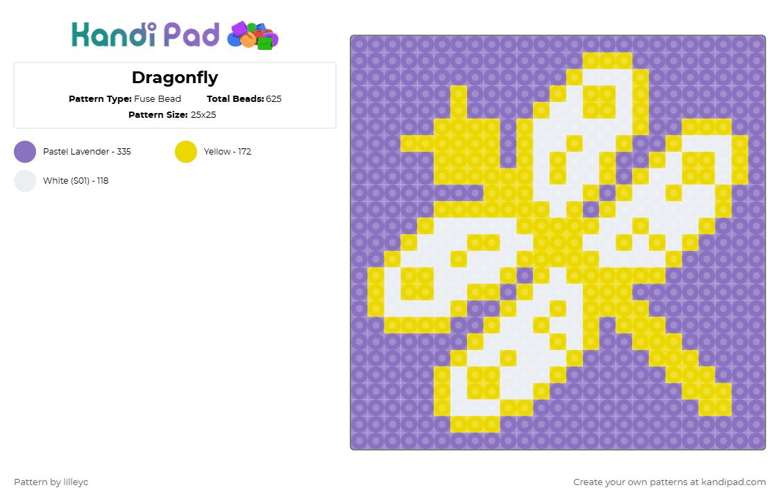 Dragonfly Fuse Bead Pattern - Kandi Pad | Kandi Patterns, Fuse Bead ...